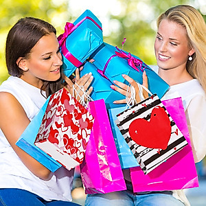 Abeillo 8Pcs Valentines Day Decorations Gift Bags with Handles, Medium Paper Gift Bags Red Love Heart Present Bags for Valentine's Day, Wedding, Sweetest Day, Kids Party Favor Goody Bags