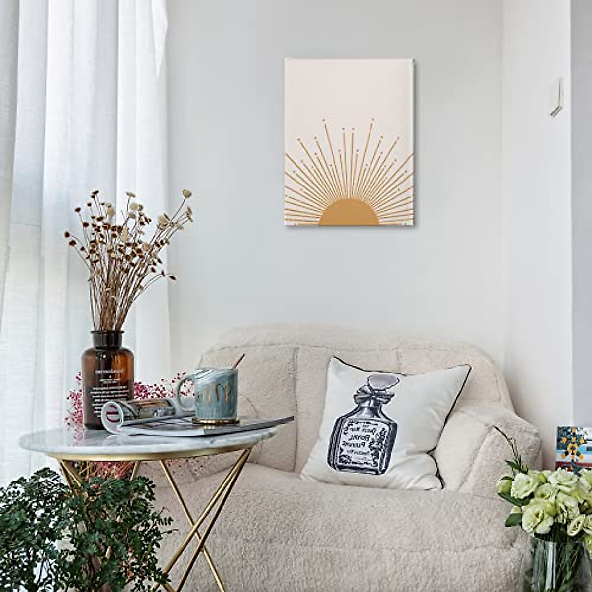 PHAMTE Mid Century Modern Boho Sun Wall Art, Minimalist Sun Sunset Sunrise Sunshine Nursery Print Framed Canvas Painting Artwork Home Bathroom Girls Room Kitchen Office Decor（11x14 Inch）