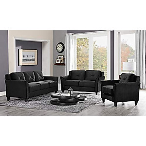 LifeStyle Solutions Grayson Love Seats, 57.87"x32"x32.68", Black & Lifestyle Solutions HRFKS3BK Grayson Sofa, 78.7" W x 31.5" D x 32.7" H, Black