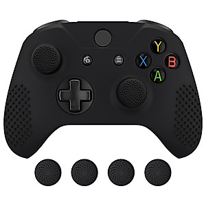 eXtremeRate Soft Anti-Slip Silicone Controller Cover Skins Thumb Grips Caps Protective Case for Xbox One X S Controller - Black