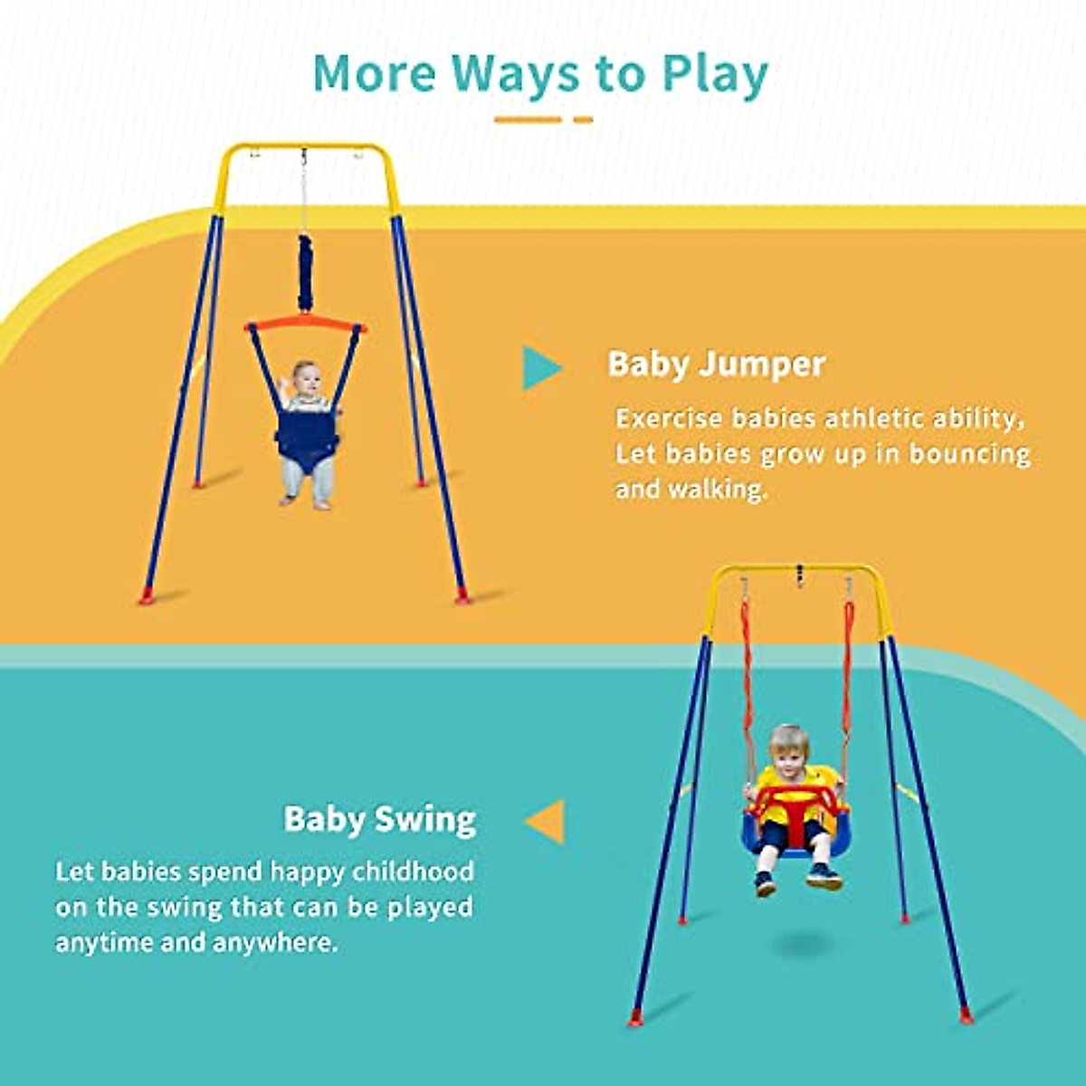 4-in-1 Swing Set & Baby Jumper, Toddler Swing with Foldable Metal Stand and Safety Belt, Baby Swings & Baby Bouncers Outdoor/Indoor for Infants to Toddler, Indoor Swing for Kids 6 Month+ (Blue)