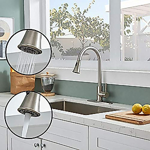 KINGO HOME Modern Commercial High Arc Stainless Steel Single Lever Handle Pull Down Sprayer Brushed Nickel Kitchen Faucet, Kitchen Sink Faucet with Deck Plate