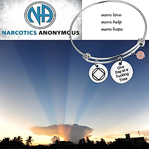 TIIMG One Day at a Time Sobriety Gift Addiction Recovery Gift AA Gift NA Gift 12 Step Gifts Alcoholics Anonymous AA NA Recovery Sobriety Bracelet (One day at a time NA)
