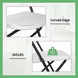 PayLessHere Folding Chairs Set of 4 Plastic Chairs Portable Foldable Metal Folding Chairs with Metal Frame HDPE Backrest and Seat Cushion 265 LBS Capacity for Indoor Use, White