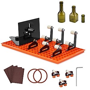 Glass Bottle Cutter Kit, FIXM DIY Glass Cutter for Bottles with Grid Baseboard and Adjustable Baffle Design, Complete Set of Bottle Cutter & Glass Cutter for Square and Round Bottle