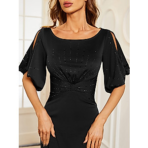 Ever-Pretty Women's Sequin Hollow Sleeve Black Dress Maxi Prom Gown Black US10