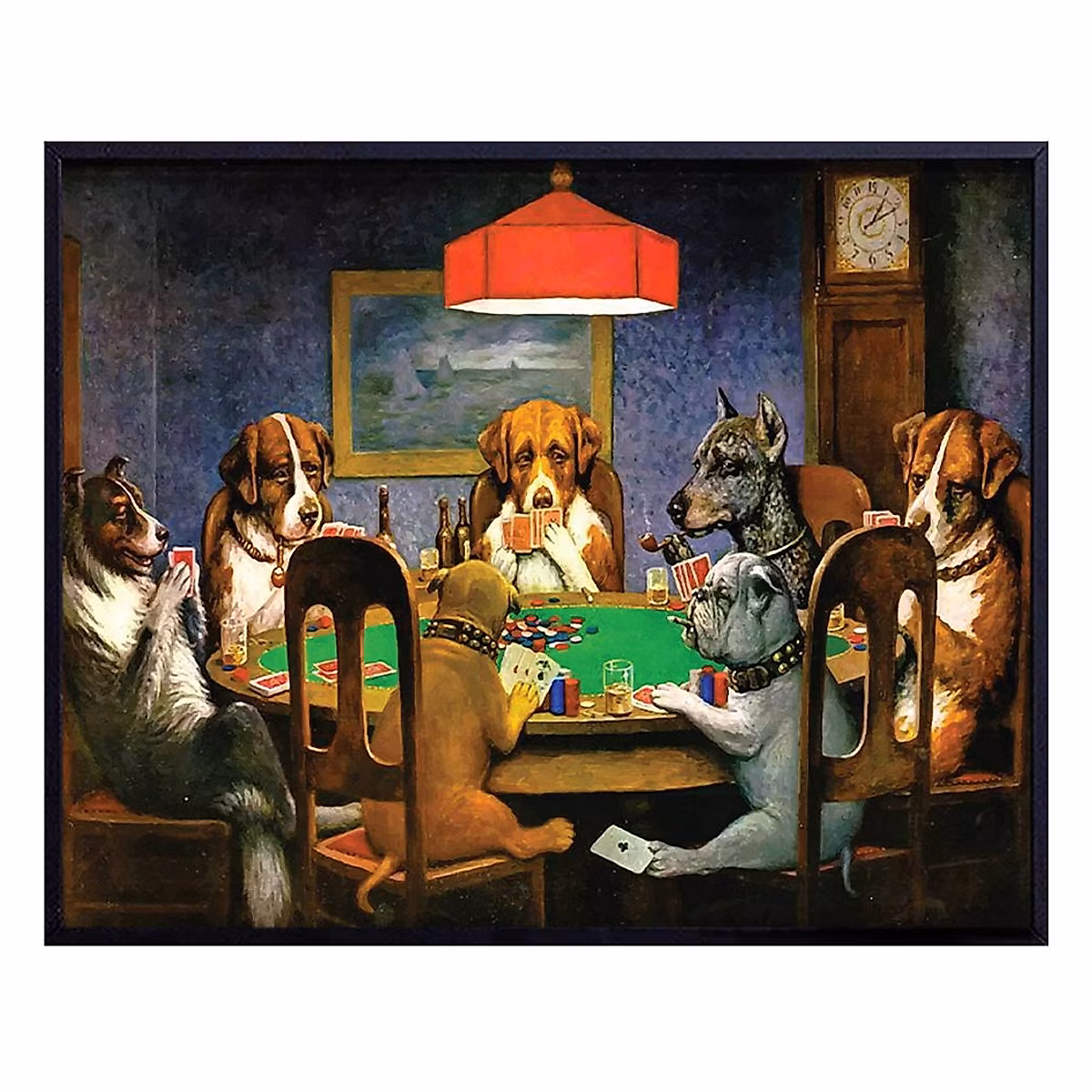 Dogs Playing Cards - Unframed Wall Art Print - Great Home Decor for Game Room or Man Cave - Awesome Gift For Animal Lovers - Ready to Frame (8X10) Photo