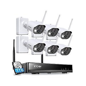 ZOSI C306PK 8CH 2K 3MP Battery Powered Wireless Security Camera System, 6 x Wire-Free Outdoor Camera with Color Night Vision, Spotlight, 2-Way Talk, Light & Siren Alarm, 1TB HDD for 24/7 Recording