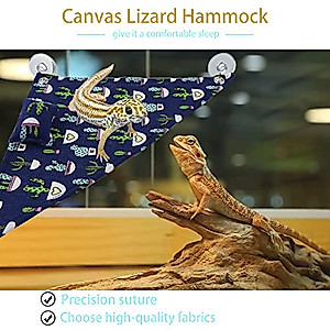 2 Pcs Reptile Hammock with Small Pillow Swing Hanging Bed Lounger Ladder with Adhesive Hooks and Suction Hook for Lizard Leopard Gecko Bearded Dragon Rat (Beige and Blue)
