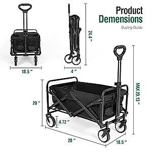 Collapsible Folding Wagon, Heavy Duty Utility Beach Wagon Cart with Side Pocket, Large Capacity Foldable Grocery Wagon for Garden Sports Outdoor Use