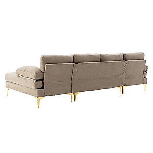 U Shaped Sectional Sofa with Double Extra Wide Chaise Lounge, 110.63" Soft Velvet Upholstery Couches with Solid Wood Frame, Detachable Cover & Armrest and Golden Color Metal Feet, Easy to Install