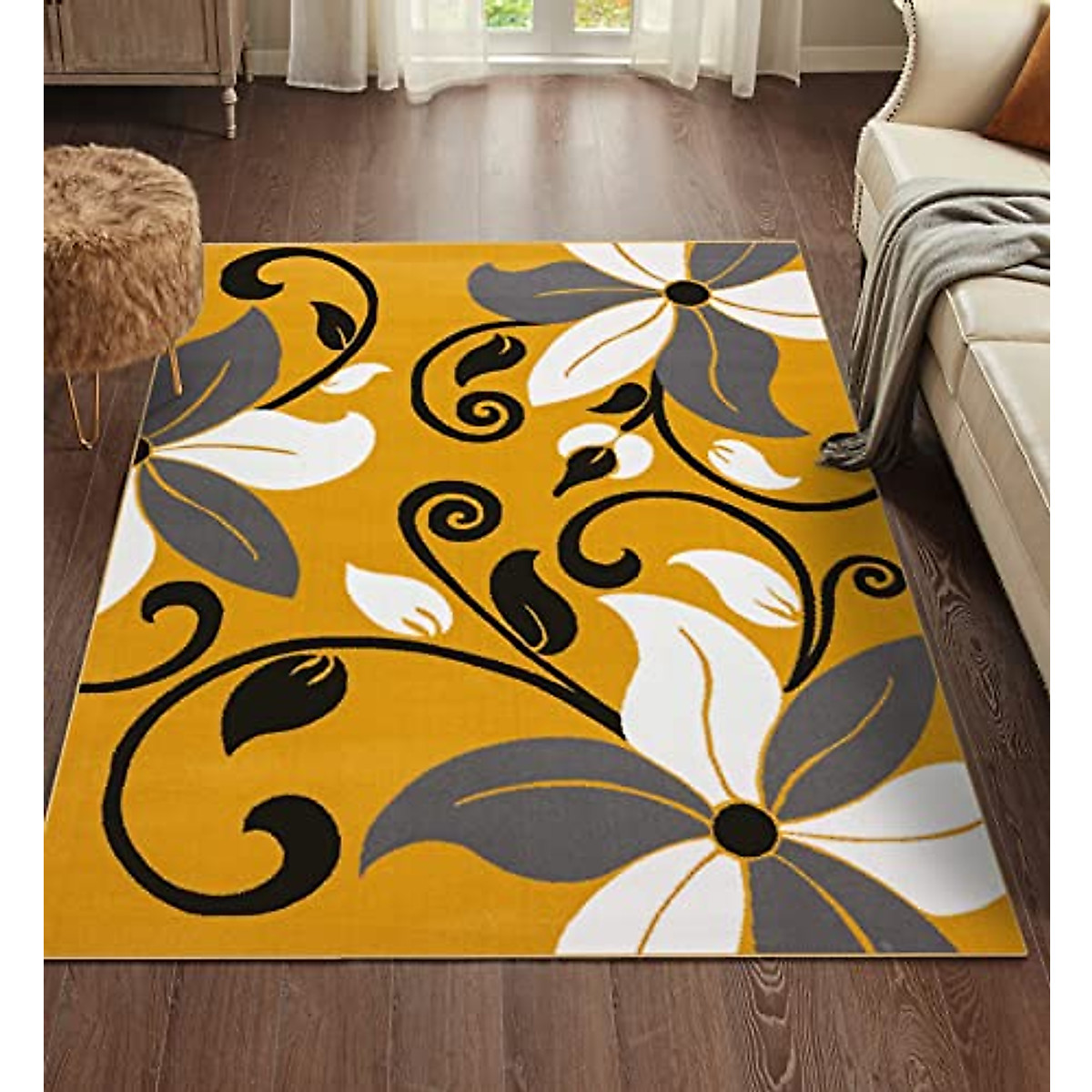 LUXE WEAVERS 9242 Victoria Modern Yellow Floral Area Rug 5x7, Medium Pile, Stain-Resistant Rug