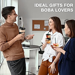 Mfacoy (4 Pack x 2 Size Boba Cup, 24oz & 16oz Bubble Tea Cup, Smoothie Cups with Lids and Stainless Straws, Reusable Boba Cup, Wide Mouth Mason Jar Drinking Glasses with Silicone Sleeve for Travel