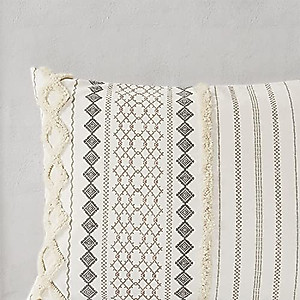 INK+IVY Imani 100% Cotton Duvet Mid Century Modern Design, All Season Comforter Cover Bedding Set, Matching Shams, King/Cal King, Ivory Chenille Tufted Accent 3 Piece