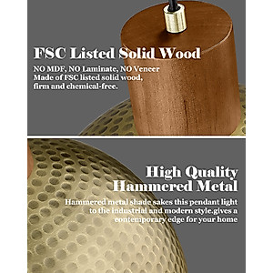 ELYONA 2 Pack Rubber Wood Hanging Lamp with Hammered Metal Shade & Rubber Wood Tripod Floor Lamp for Kitchen Island, Bar, Farmhouse Dining Room, Bedroom, Living Room