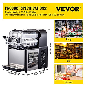 VEVOR Slushy Machine, 3Lx2Tank Slushie Machine for Home, 370W Commercial Slushy Machine, Slushy Machine for Frozen Drinks Automatic Clean, Slushy Machine for Home Supermarkets Cafes Restaurants
