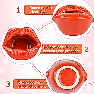 Trycooling Ceramic Red Lips Lipstick Ring Holder Jewelry Tray Rack Decorative Cosmetic Storage Display Holder Desktop Hairpin Storage Organizer Birthday Choice (Light Red)