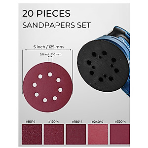 Dong Cheng 5-Inch Random Orbital Sander 380W 12800OPM Electric Palm Sander, 6 Variable Speeds, with 20pcs Sandpaper & Detachable Dust Bag, Power Sander for Woodworking, Sanding & Polishing