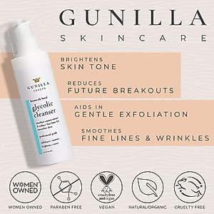 GUNILLA Glycolic Cleanser Exfoliating, Moisturizing Daily Face Wash for Anti-Aging. Aloe Vera Based with 16 Botanicals for All-Skin Types 4 oz.