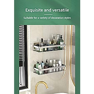 JZRH Shower Box, Strong Adhesive Shower Box Set of 2, with Hanging Rod and 2 Detachable Hooks, Suitable for Bathroom, Kitchen, Balcony and Toilet Black