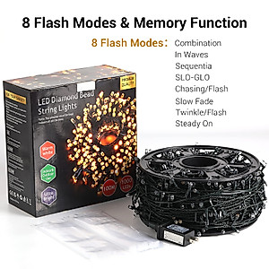 Marchpower Easter Twinkle Lights 328ft 1000 LED with 8 Modes and Memory, Diamond Shape Cristmas String Lights Plug in - Indoor Outdoor Waterproof Romance Wedding Home Garden Party Decor, Warm White