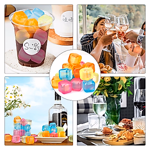 40 Pack Reusable Ice Cubes, Reusable Ice Cubes for Drinks, Refreezable Plastic Ice Cubes, Washable Square Colorful Fake Clear Ice Cubes for Whiskey, Coffee, Vodka, Beer, Non-Diluting, BPA Free