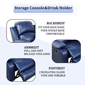 GEBADOL 2 Seaters Recliner Loveseat, Leather Reclining Couch with Cup Holder and Center Console for Living Room/Apartment/Office, Blue