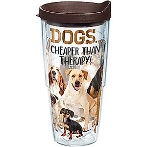 Tervis Dog Therapy Plastic Tumbler with Wrap and Brown Lid 24oz, Clear