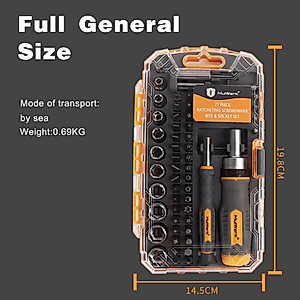 MULWARK Screwdriver Bits & Socket Set 77 Pieces, Ratchet Screwdriver Set with Case, Multipurpose Tool Kit for DIY & Professional Use, Premium Bits, Complete Screwdriver Set for Home & Garage