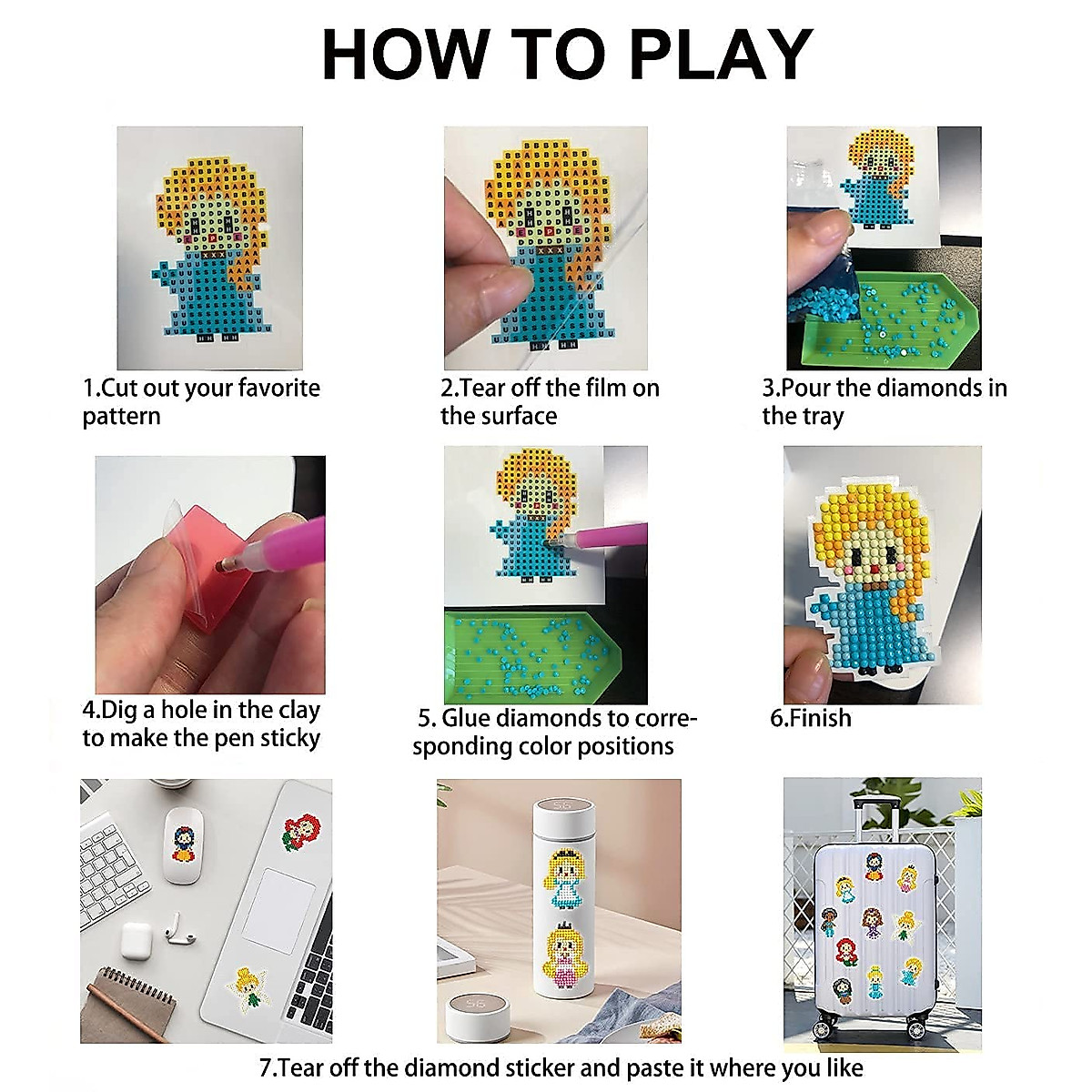 Anylife 19 Pieces Diamond Painting Stickers for Kids Princess, Unicorn Diamond Art Sticker Kits for Girls,Adults