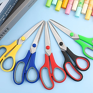 BURVAGY 8” Multipurpose Scissors Bulk Pack of 5, Ultra Sharp School Scissors with Comfort Grip Handle, Sturdy Sharp Scissors for Office Home School Sewing Fabric Craft Supplies, Right / Left Handed