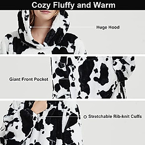 softan Blanket Hoodie, Oversized Wearable Blanket for Adult Men Women, Super Cozy Warm and Soft Hooded Blanket Sweatshirt, Cow Print Faux Fur Blanket Sweatshirt with Large Pocket, One Size Fits All
