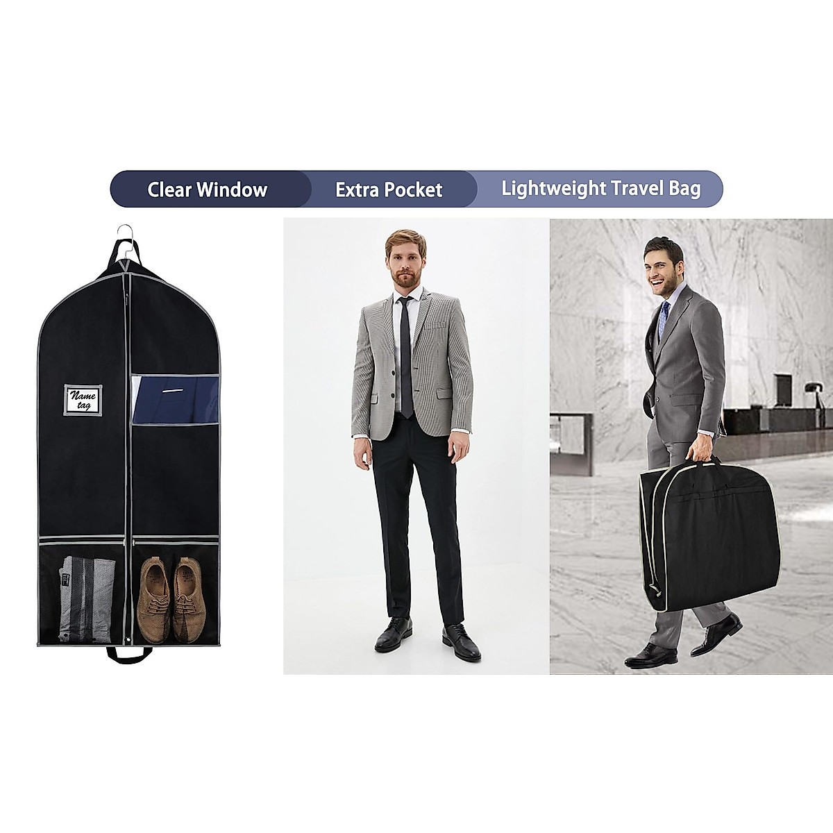 AIDBUCKS Garment Bag (43" * 24" * 4") with Pocket and Handles 1 Piece Large Garment Covers Breathable Clothes Protector Suit Long-Term Storage Of Jacket Coat Dresses, Black