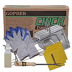 Cinch Gopher Trap with Tunnel Marking Flag, Heavy Duty Reusable Rodent Trap System, Gopher Trapping Kit for Outdoor Garden Lawn with Gardening Gloves and Tunnel Cleaning Tool, 3 Pack, Large