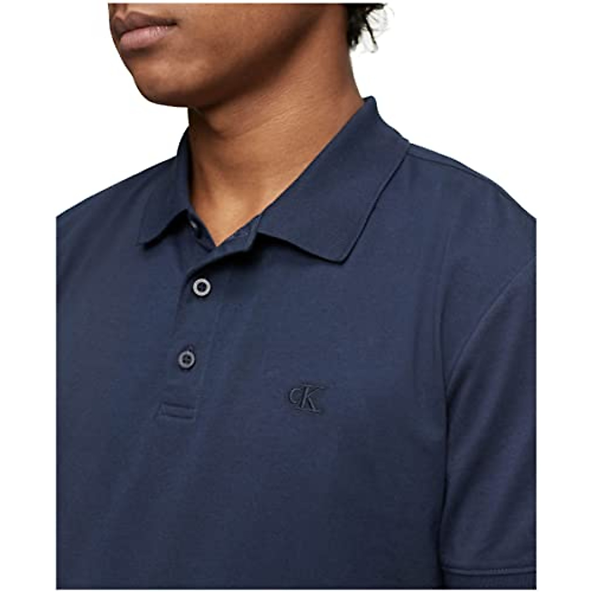 Calvin Klein Men's Smooth Cotton Monogram Logo Polo Shirt, Dark Sapphire, Large