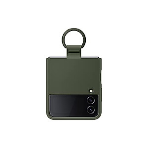 SAMSUNG Galaxy Z Flip 4 Silicone Cover with Ring, Protective Phone Case with Finger Loop, Matte Finish, Bold Style, Handheld Design, US Version, Green