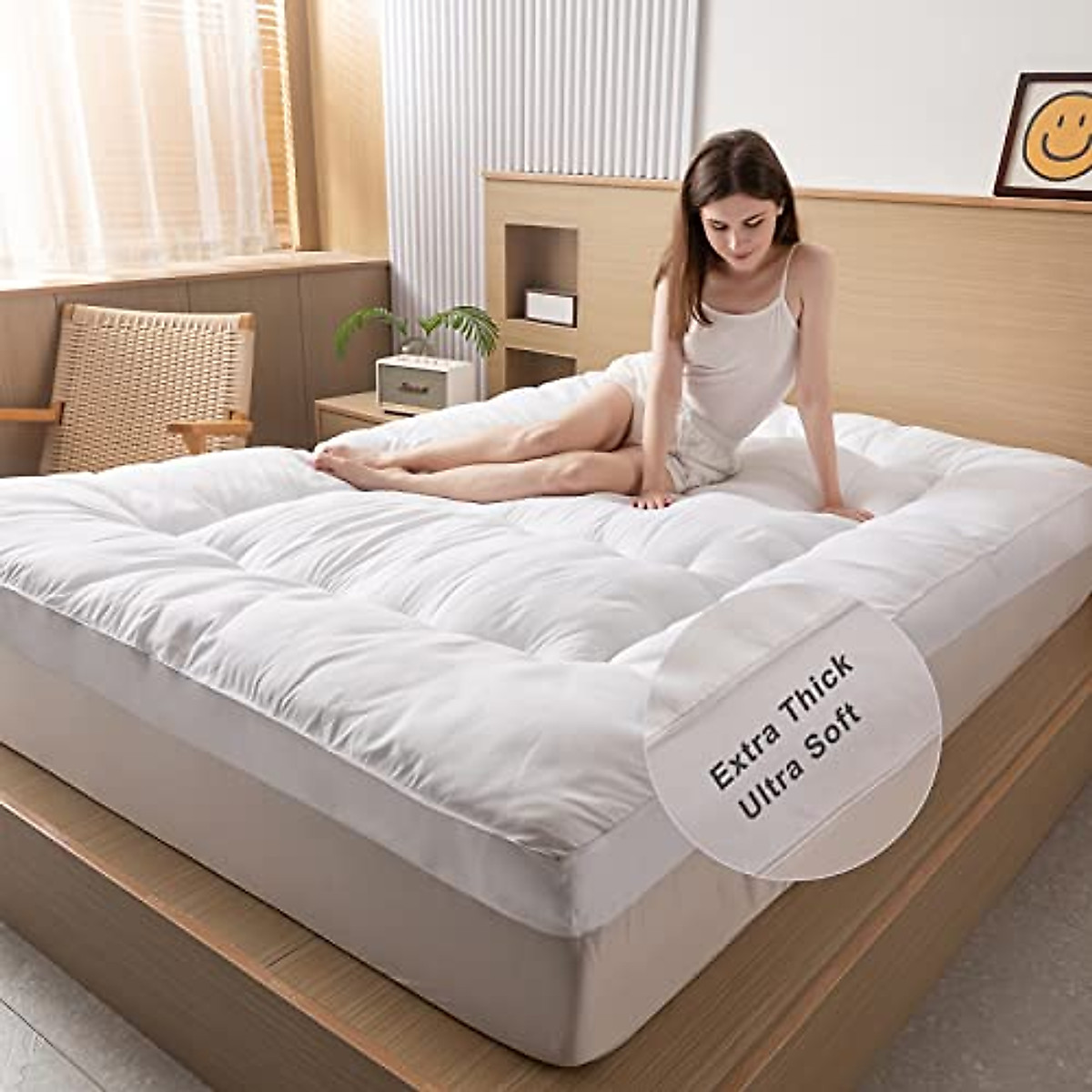 MAXYOYO Extra Thick Mattress Topper King Size, Pillow Top Bed Pad Cover with 8-21” Deep Pocket, 5 Layer Structure Ultra Soft and Medium Support