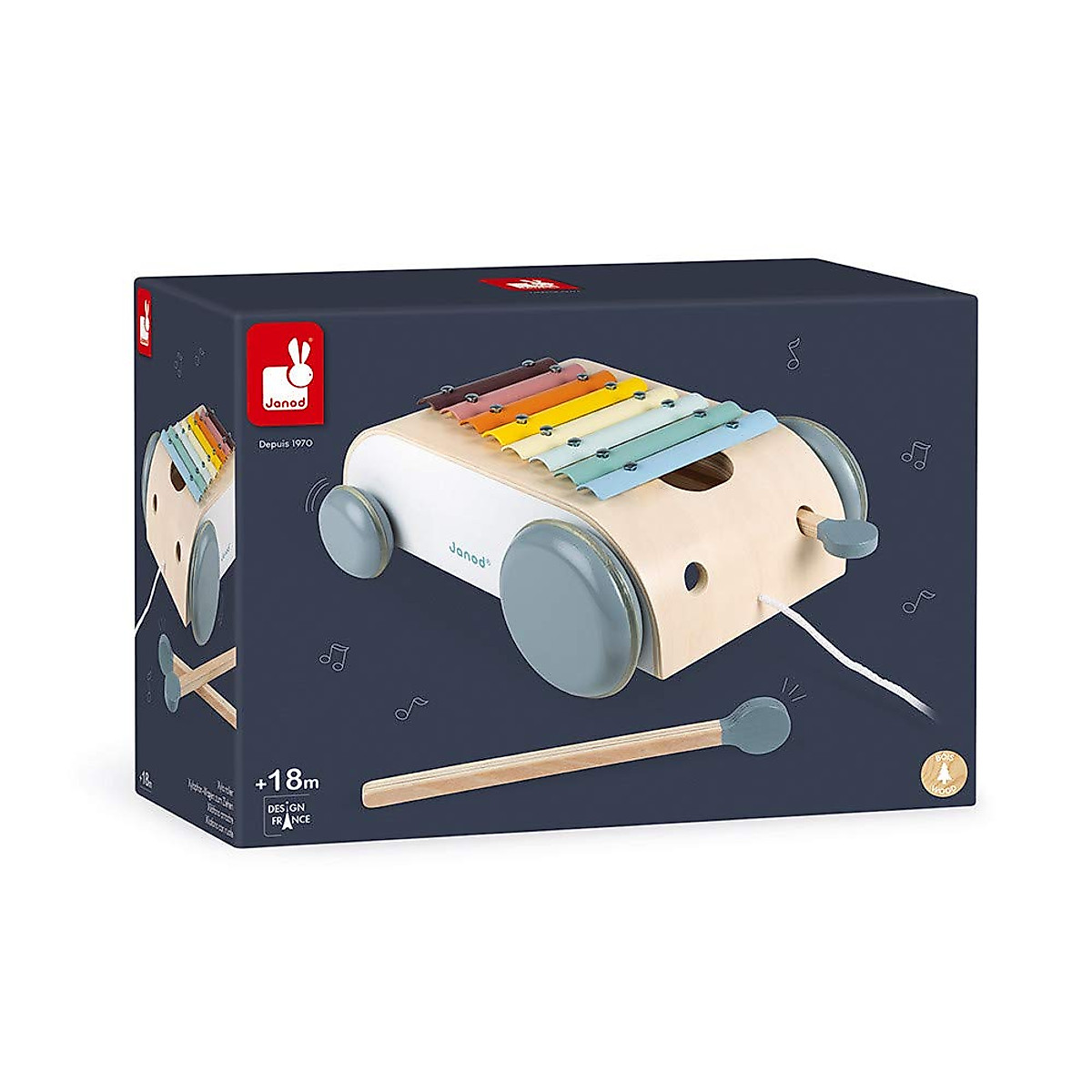 Janod - 2-in-1 Sweet Cocoon Xylo Roller Walking and Musical Toy - Ages 18 Months+ - J04406