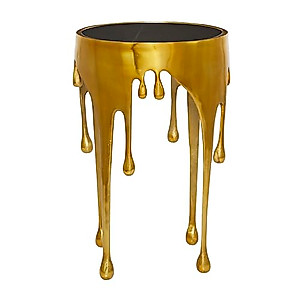 Deco 79 Aluminum Drip Accent Table with Melting Designed Legs and Shaded Glass Top, 16" x 16" x 25", Gold