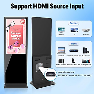 JIYANG 65 Inch Digital Signage Display,Indoor Floor Standing TouchScreen Advertising Display Kiosk Android System,Commercial LCD Totem Support HDMI-in,Free Customization Stickers and CMS System(Black)
