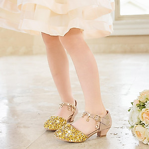 Furdeour Girls Sandals Gold Size 2 High Heels Party Little Kid Flower Big Kid Girl Princess Wedding Prom(2902Gold 2)