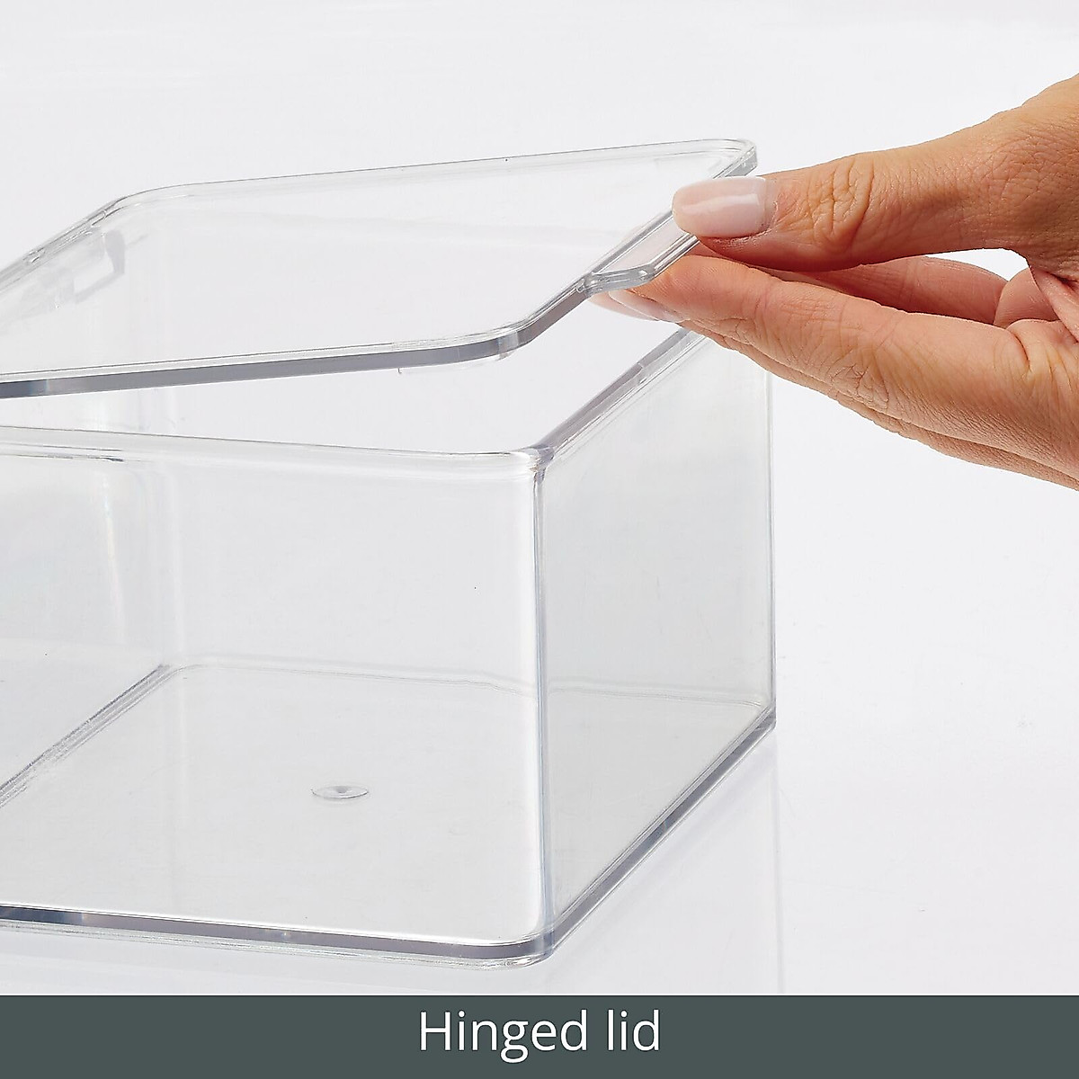 mDesign Plastic Kitchen Pantry and Fridge Storage Organizer Box Containers with Hinged Lid for Shelves or Cabinets, Holds Food, Snacks, Canned Drinks, Seasoning, Condiments, or Utensils, 8 Pack, Clear