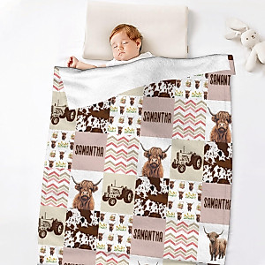 Custom Highland Cow Blanket,Personalized Highland Cow Throw Blankets,Customized Swaddle Blanket for Girls Boys Kid Baby Newborn Toddler Kid Name Blanket Birthday Gift,40"x50"-Throw Size for Kids