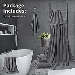 4 Pack Washcloths Set 13"x13",Grey Towel Set for Bathroom,Highly Absorbent & Quick Dry Washcloths for Daily Use,Soft Microfiber Multipurpose Washcloths Premium Towel Set for Hotel, Spa, Shower, Gym