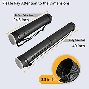 Ecjiuyi Poster Tube with Strap,2Pack Expandable Poster Storage Tubes Expand from 24.5" to 40" ,Waterproof Telescoping Blueprint Art Document Transport Carrying Tube