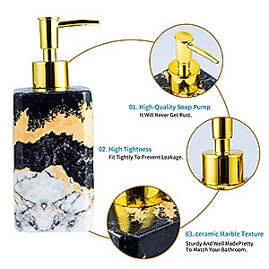 4 Piece Bathroom Accessories Set - Black and White Bathroom Accessories Set Includes Lotion Dispenser, Toothbrush Holder Tumbler, and Soap Dish - Glossy Finish (Marble, Black, and White)