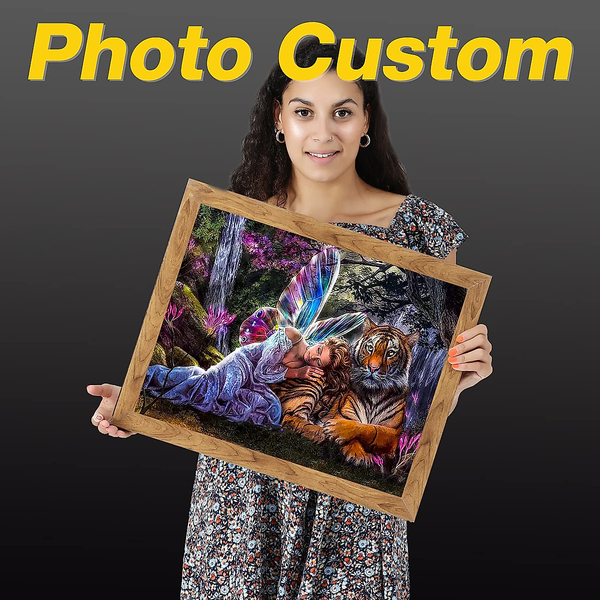 Mingming Diamond Painting Fairy and Tiger Angel DIY 5D Full Drill Round for Beginners Fantasy Forest Art Kit Crafts Adults Kits Accessories Dot Paint Gem Numbers 12X16in