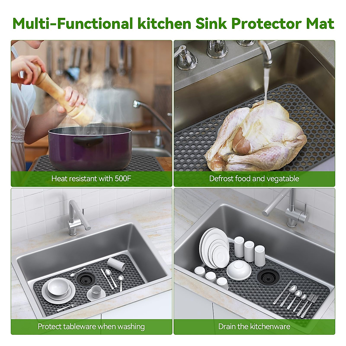 Silicone Sink Mat Toovem Kitchen Sink Mats 26''x14'' Sink Protectors for Kitchen Sink with Heat Resistant Flexible Stable for Bottom of Farmhouse Stainless Steel Porcelain Sink with Rear Drain