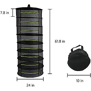 POURIN 2ft 8 Layer Herb Drying Rack Mesh Hanging Drying Nets W/Green Zipper Garden Herb Dryer Racksf for Plant