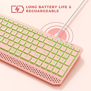 Backlit Bluetooth Keyboard for Mac/ Windows, Multi Device Ergonomic Wireless Rechargeable Mac Keyboard with 7-Colors Lights Compatible with Windows, Mac OS, Android, MacBook Air/Pro, Tablet-Pink